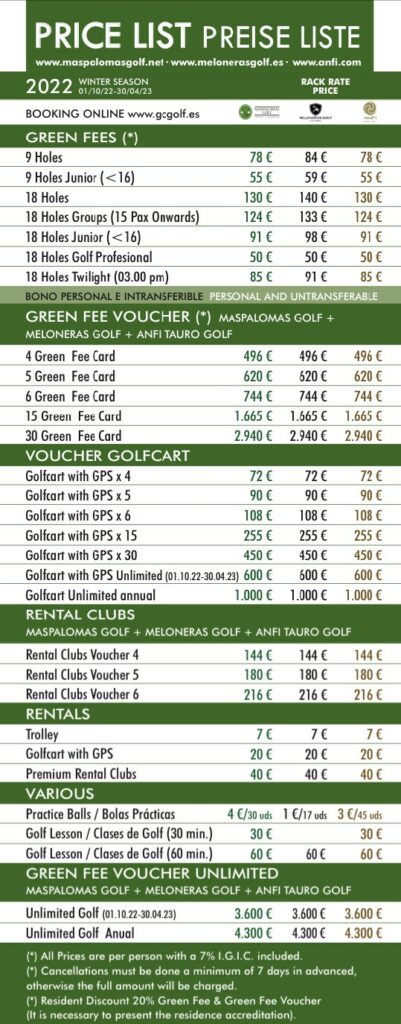Price List Winter Season 2022 2023 Maspalomas Golf price-list-winter-season-2022-2023-maspalomas-golf